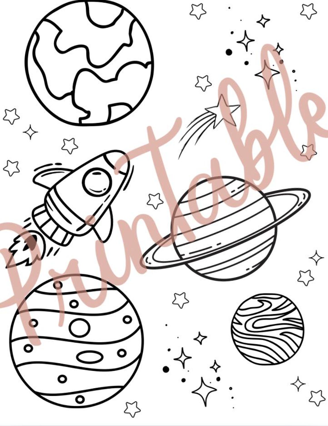 Printable Coloring Sheet Space Themed Coloring Sheet for Children Space ...