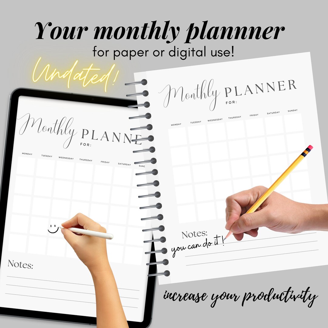 Monthly Printable Undated Planner or for Digital Use, Undated Monthly ...
