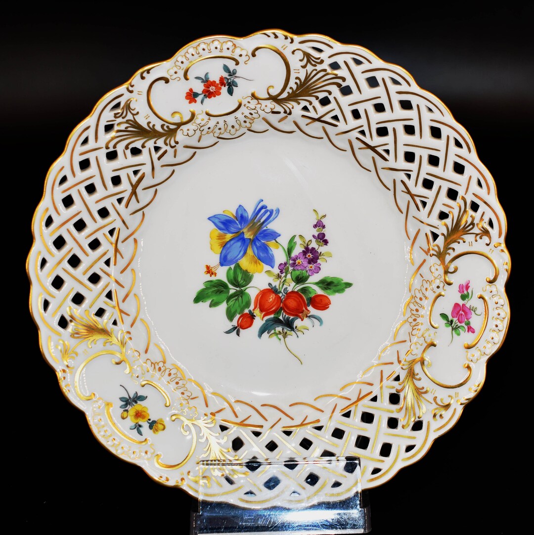 Meissen Sword Stamp Breakthrough Plate Painted Gold Ornamented 1st ...