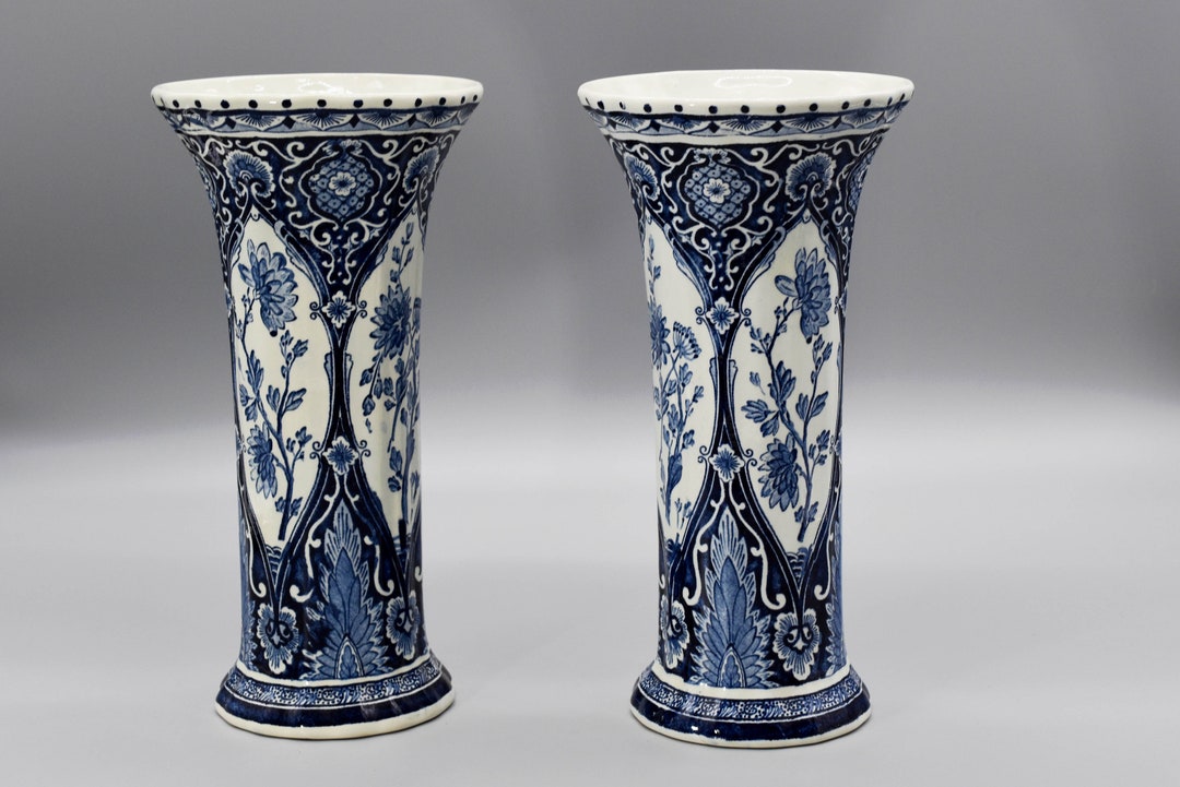 2x Royal Spinx by Boch Delfts Netherlands Holland Vase Set 2 Pieces ...