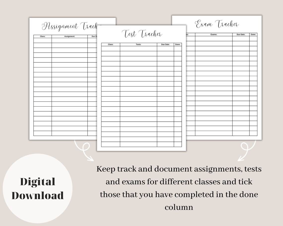 Study Planner, Printable, Productive Planner, Grade Tracker, Assignment ...