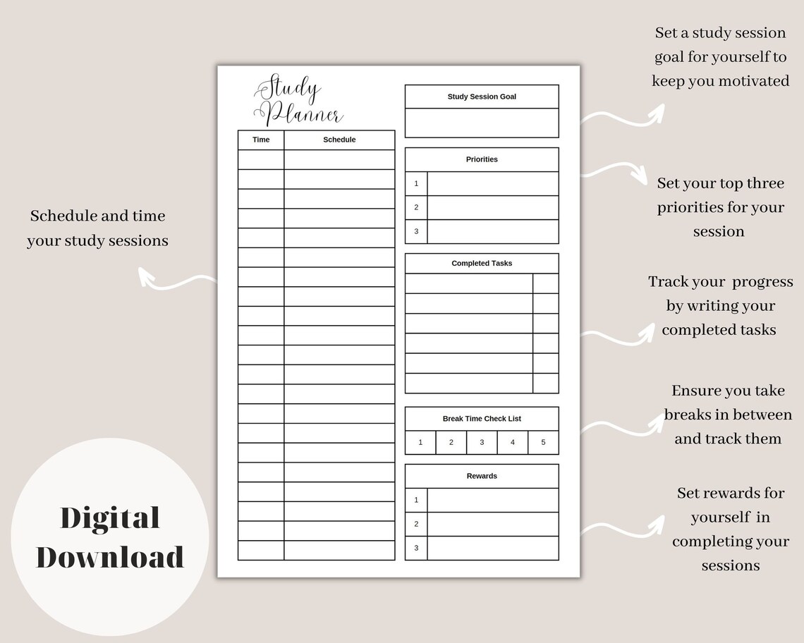 Study Planner, Printable, Productive Planner, Grade Tracker, Assignment ...