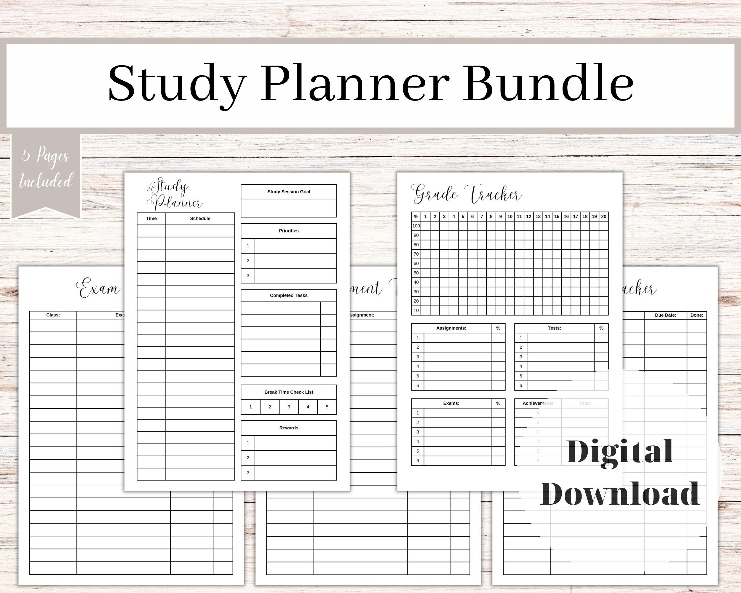 Study Planner, Printable, Productive Planner, Grade Tracker, Assignment ...