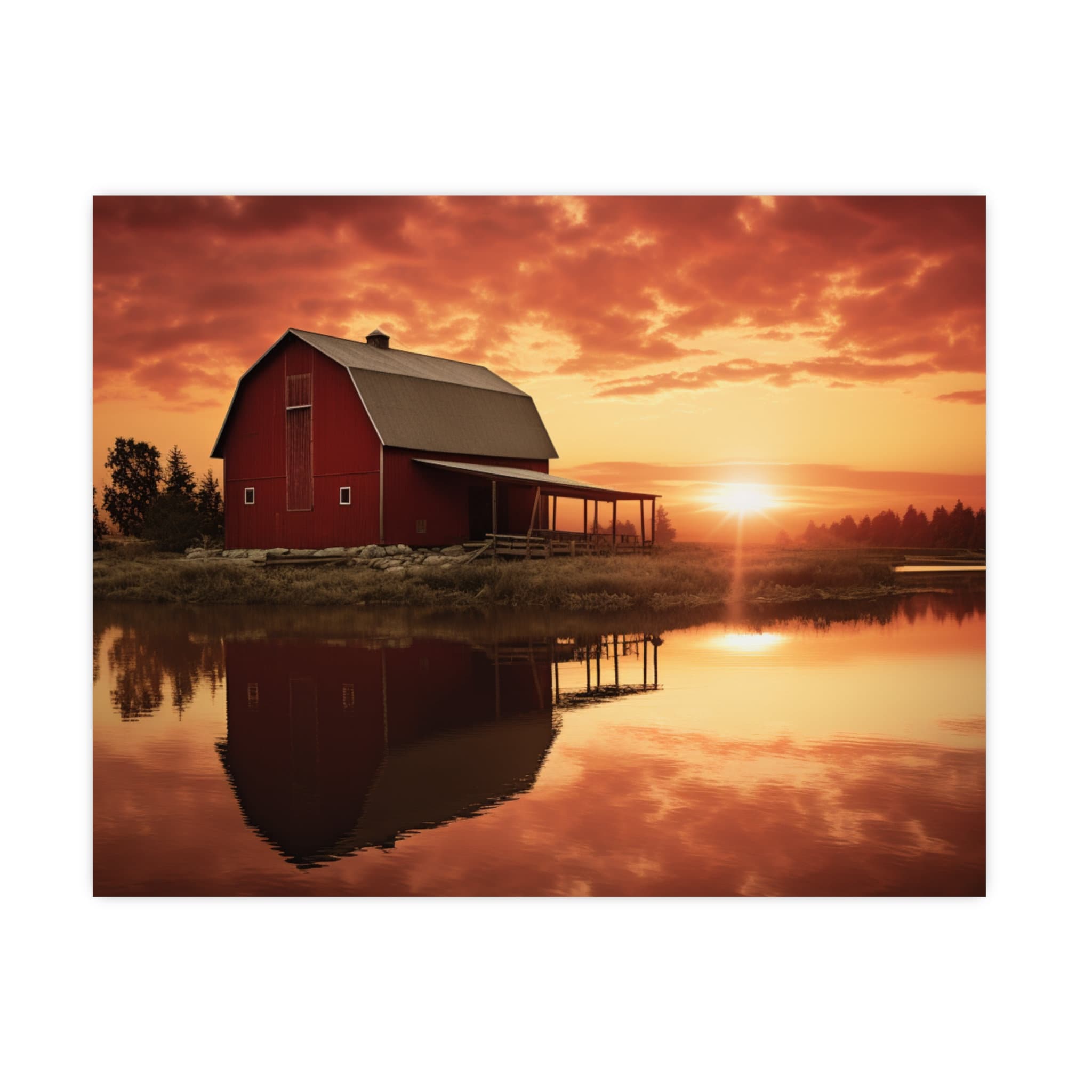 Red Barn Sunset - Full Color Print - Etsy