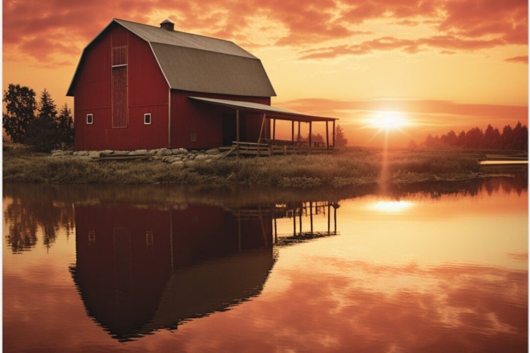 Red Barn Sunset - Full Color Print - Etsy