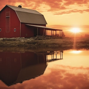 Red Barn Sunset - Full Color Print - Etsy