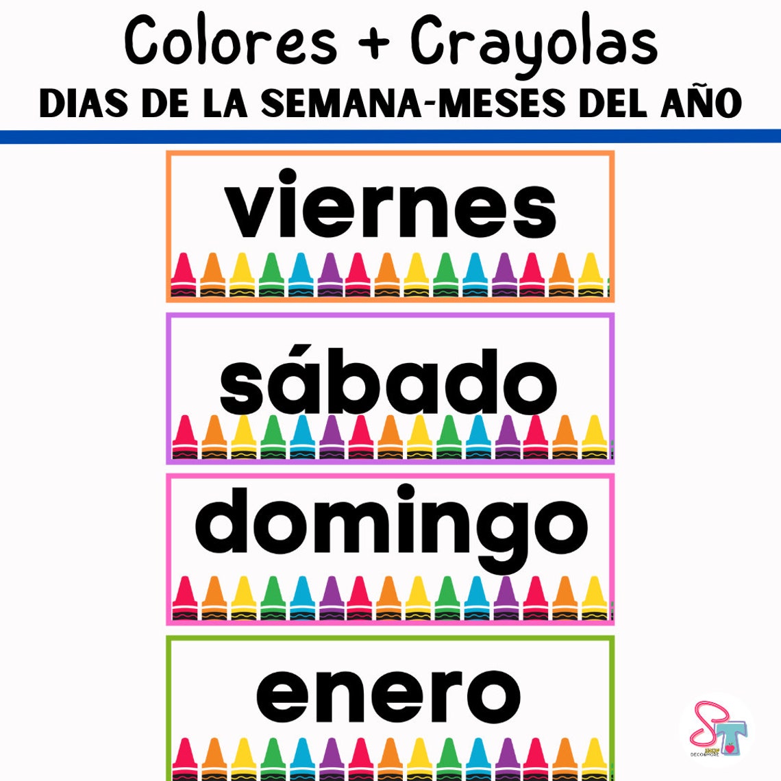 Dias de la semana y meses del año Colores + Crayolas - Etsy México