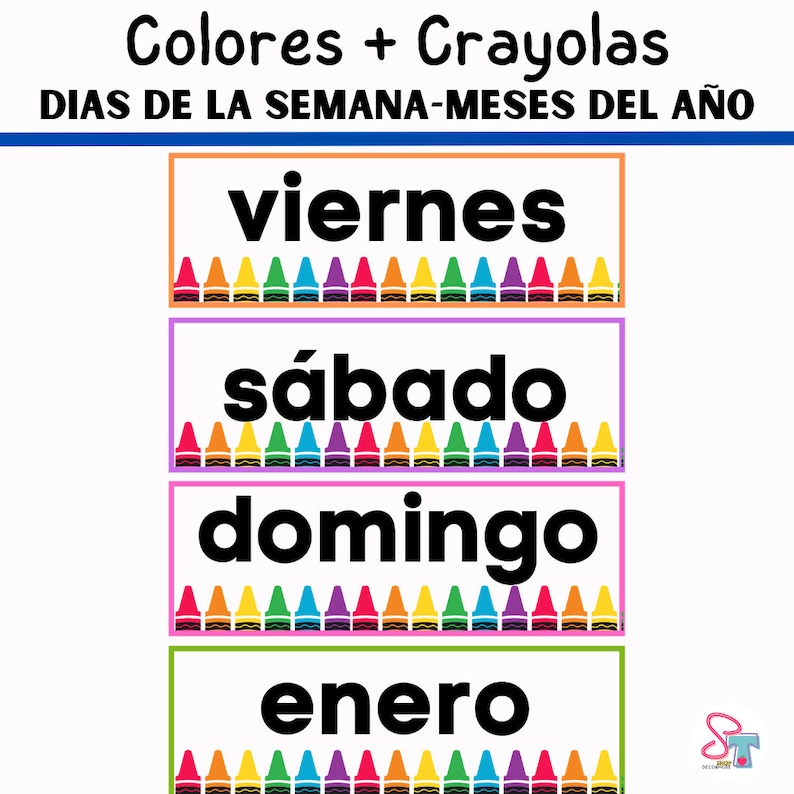 Dias de la semana y meses del año Colores + Crayolas - Etsy México