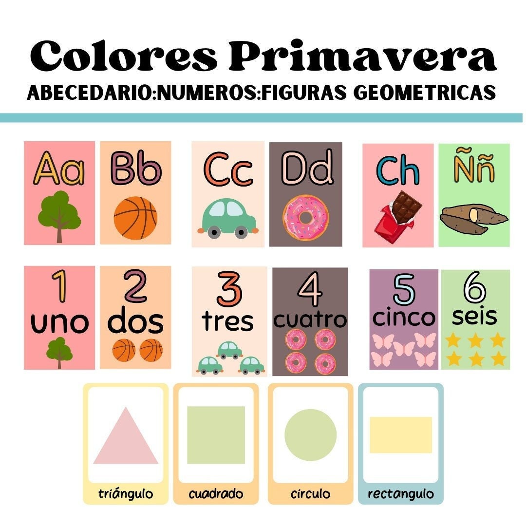 Abecedario numeros y figuras geometricas Colores Primaverales - Etsy México