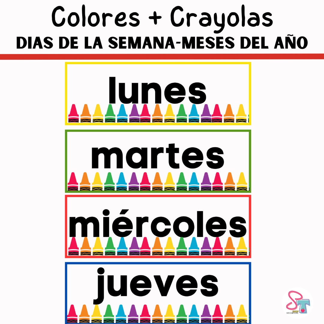 Dias de la semana y meses del año Colores Crayolas - Etsy España