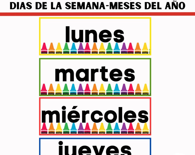 Dias de la semana y meses del año Colores + Crayolas - Etsy México