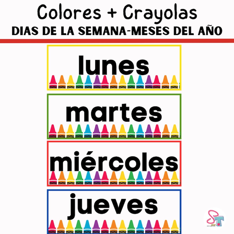 Dias de la semana y meses del año Colores + Crayolas - Etsy México