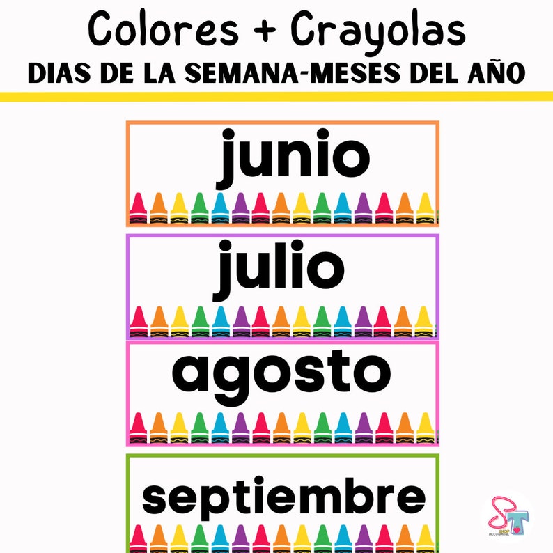 Dias de la semana y meses del año Colores + Crayolas - Etsy México