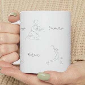 Yoga Mug Mantras and Poses, Meditation Pilates Stretch Coffee Cup, 11oz ...