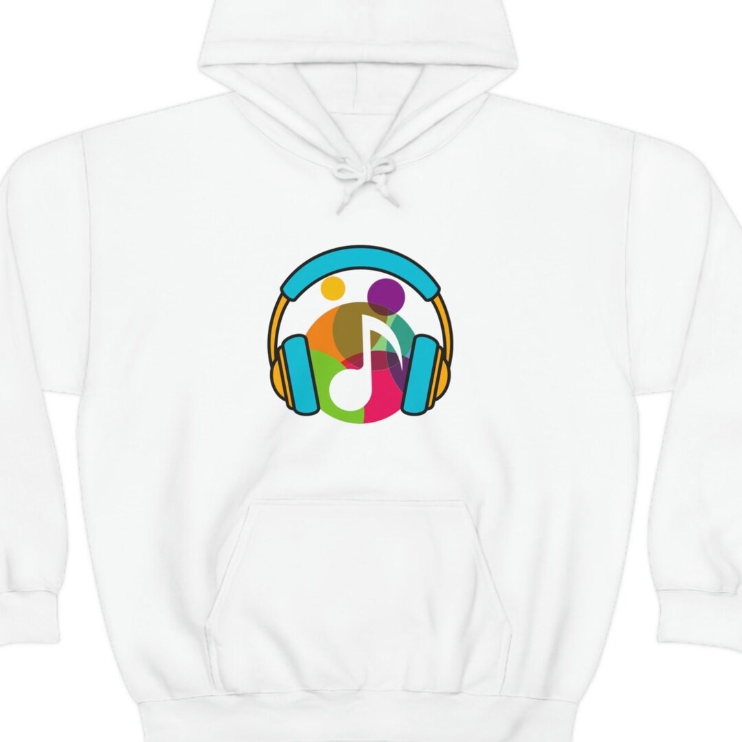 Colorful Music Headphones Logo Hoodie, Musical Note Decal Hooded ...
