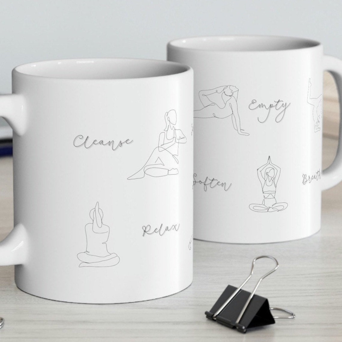 Yoga Mug Mantras and Poses, Meditation Pilates Stretch Coffee Cup, 11oz ...