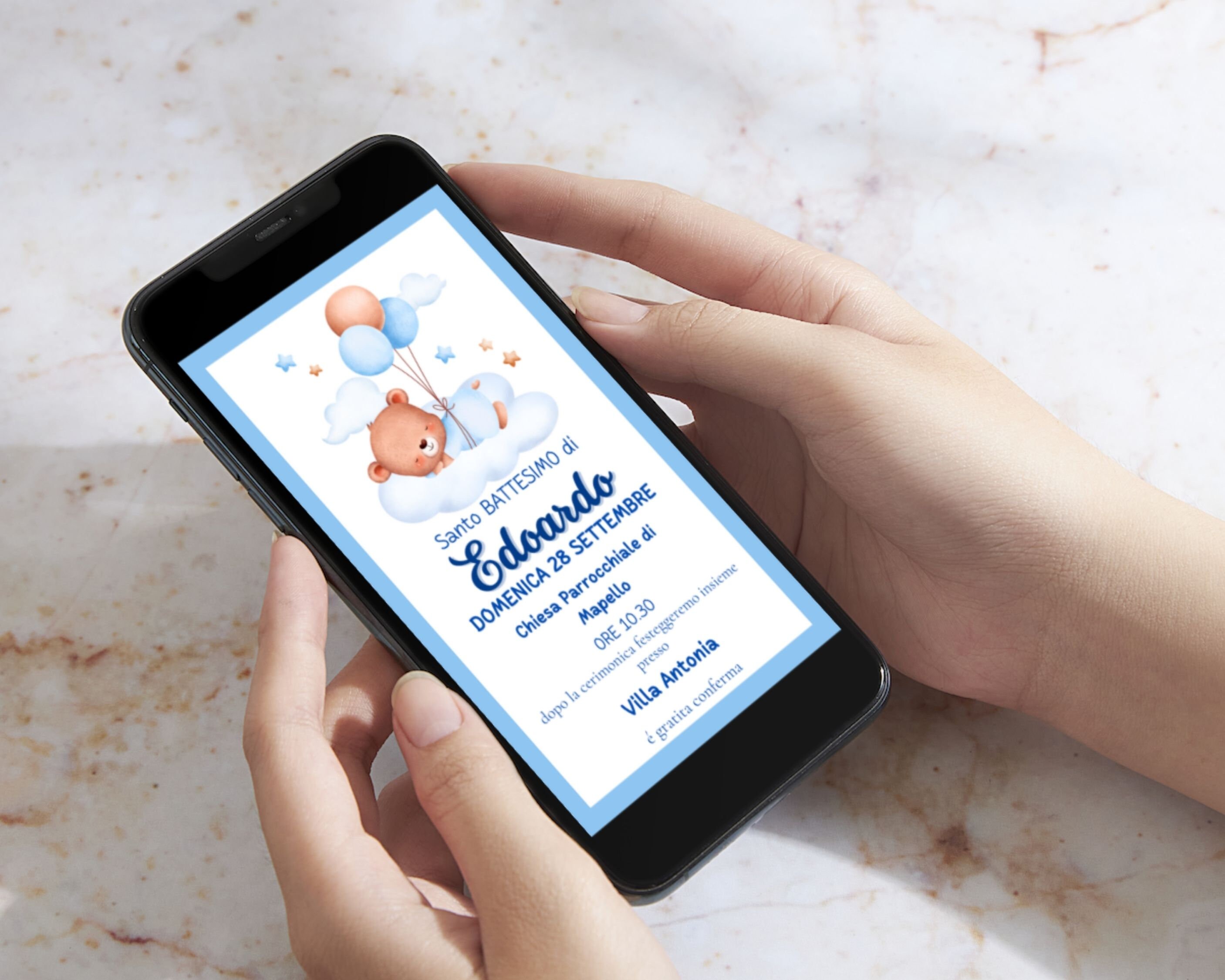 Invito battesimo digitale, Grafica personalizzabile, Download immediato ...