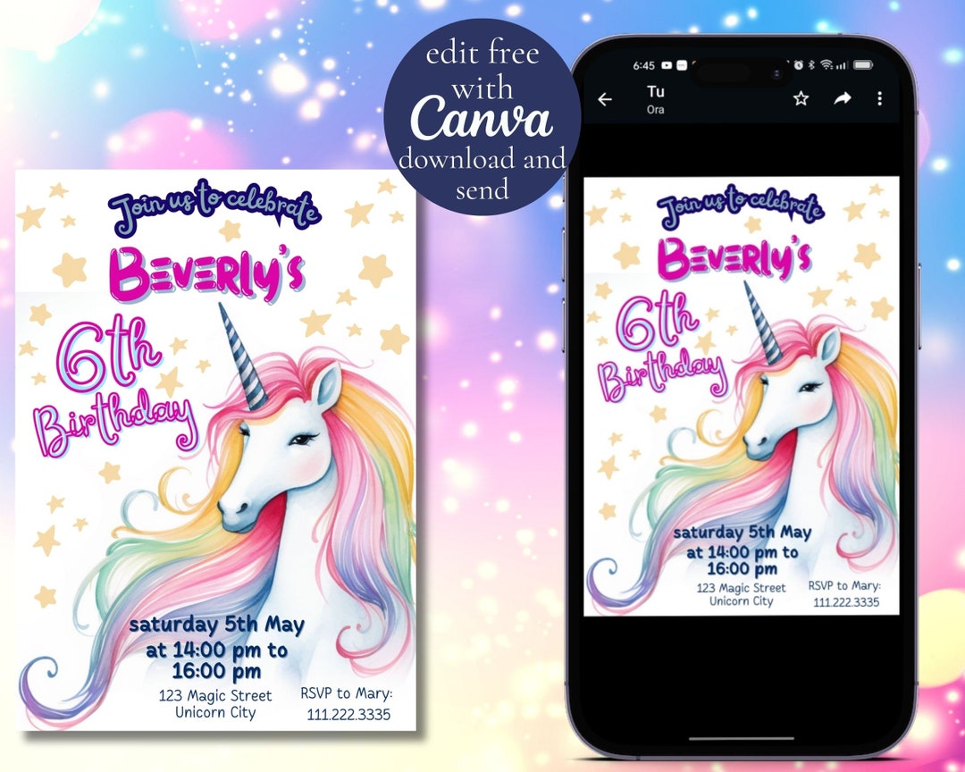 Unicorn Birthday Party Invitation Template Printable Unicorn - Etsy