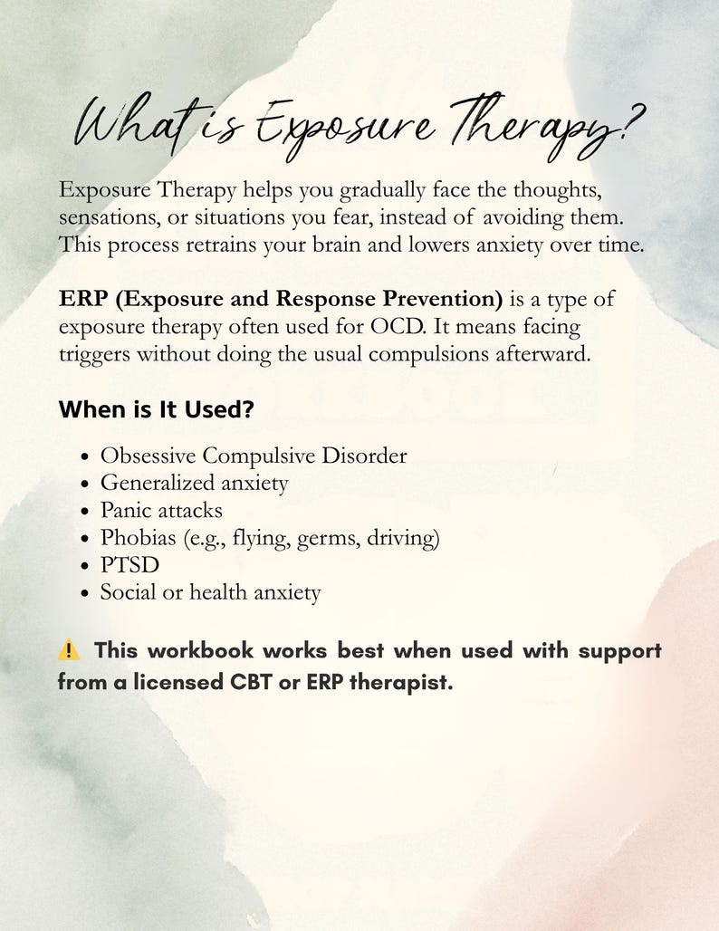 Exposure Therapy Workbook | CBT, OCD, Anxiety (printable) - Etsy
