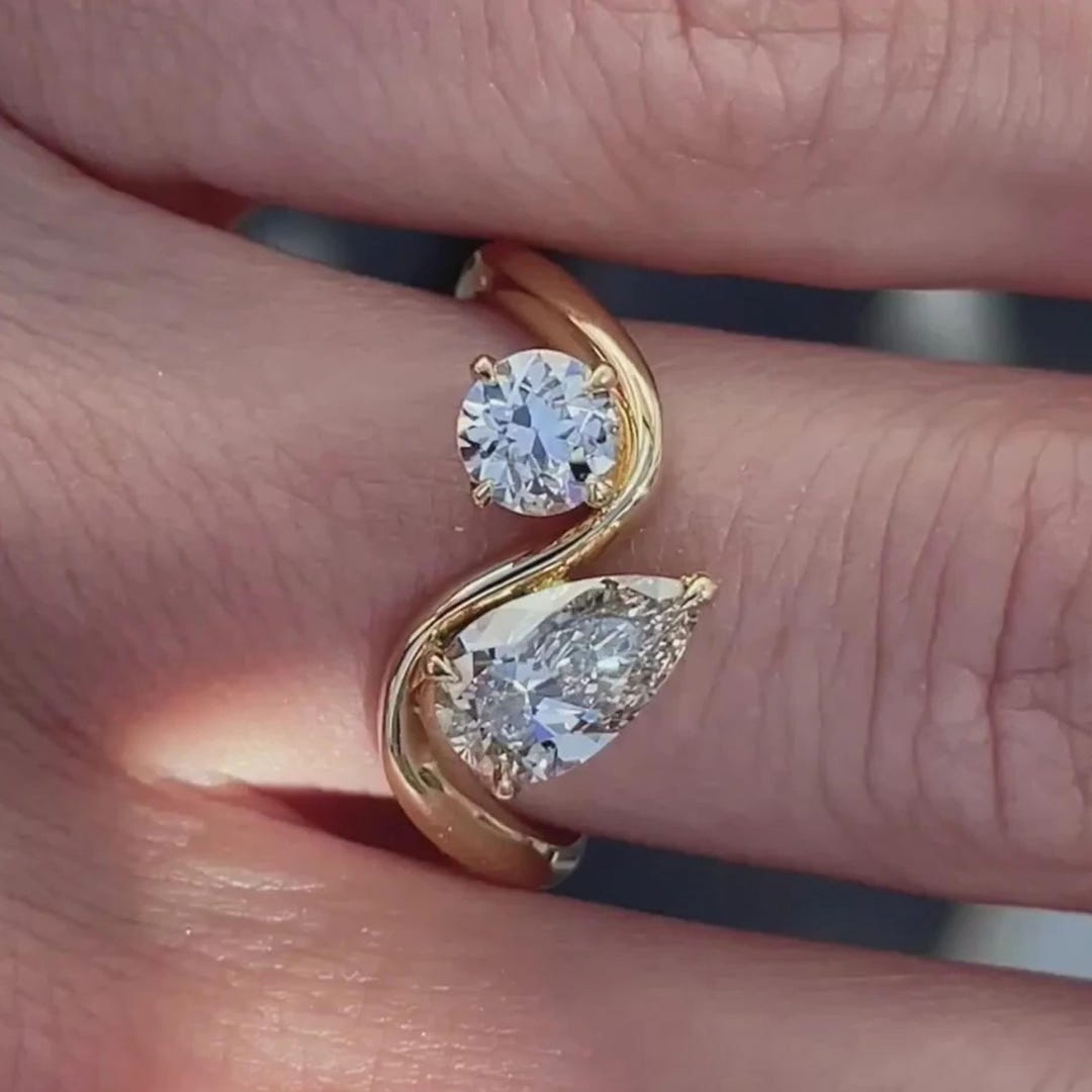 Toi Et Moi Moissanite Ring 14K Gold – Pear & Round Cut Duo Ring, Unique ...