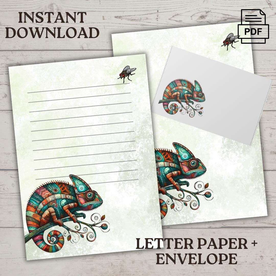 Spotted Chameleon Writing Paper: Lined/unlined Stationery + Envelope ...