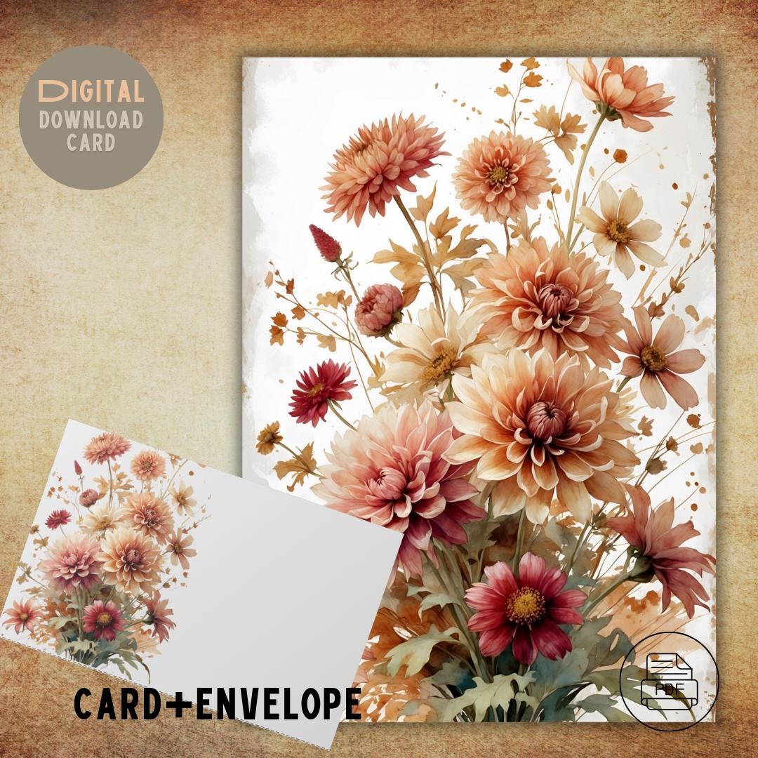 Dahlia Flower Greeting Card Set: Pastel Floral Design (PDF Download) - Etsy