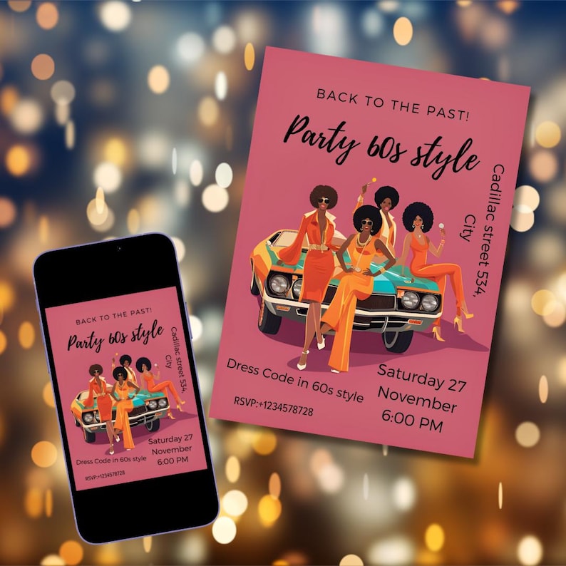 Retro 60s Party Invitation: Editable Template (digital Download) - Etsy