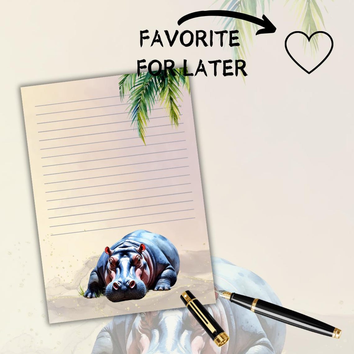 Printable Hippo Letter Paper & Envelope | Exotic Jungle Stationery ...