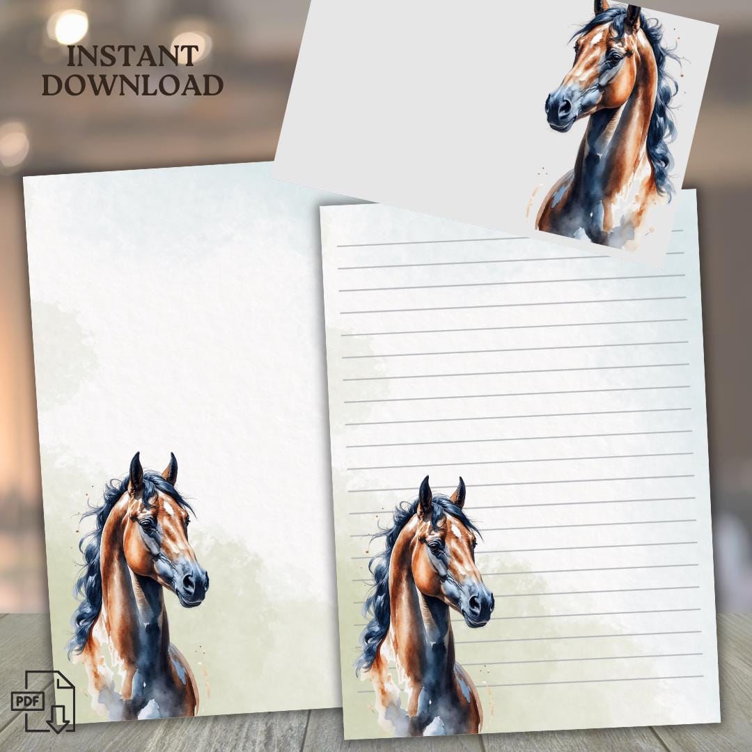 Printable Writing Paper Pack With Brown Horse - Stationery Set, Journal ...