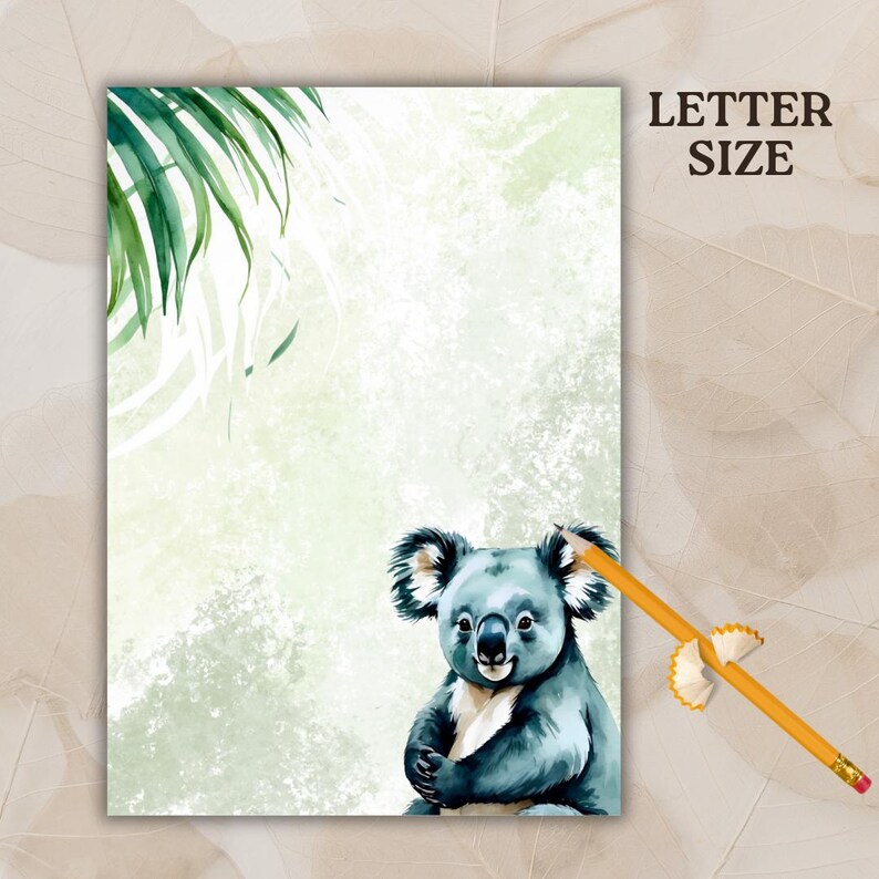 Printable Koala Stationery: Lined & Unlined Letter Paper (digital ...