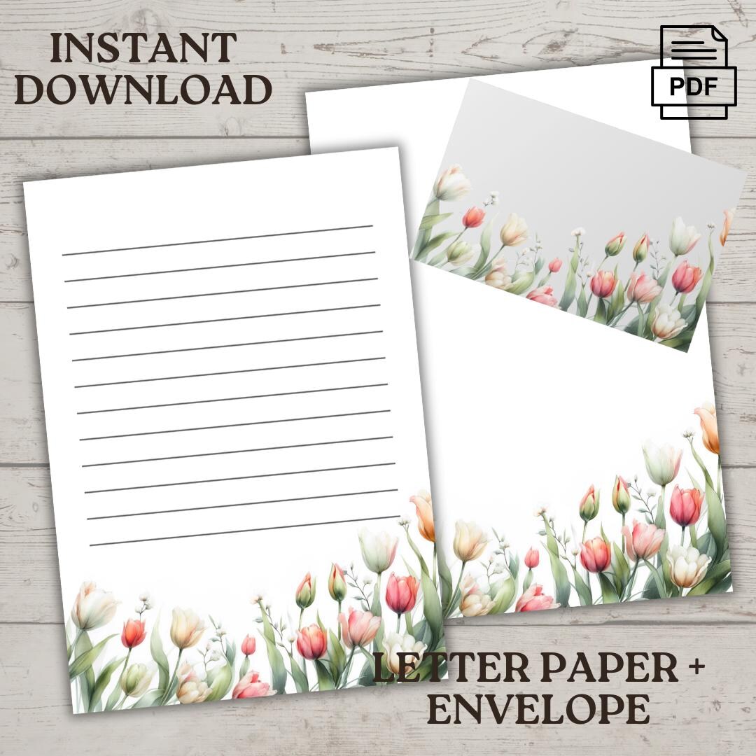 Spring Tulips Printable Floral Letter Writing Paper Set, Instant ...