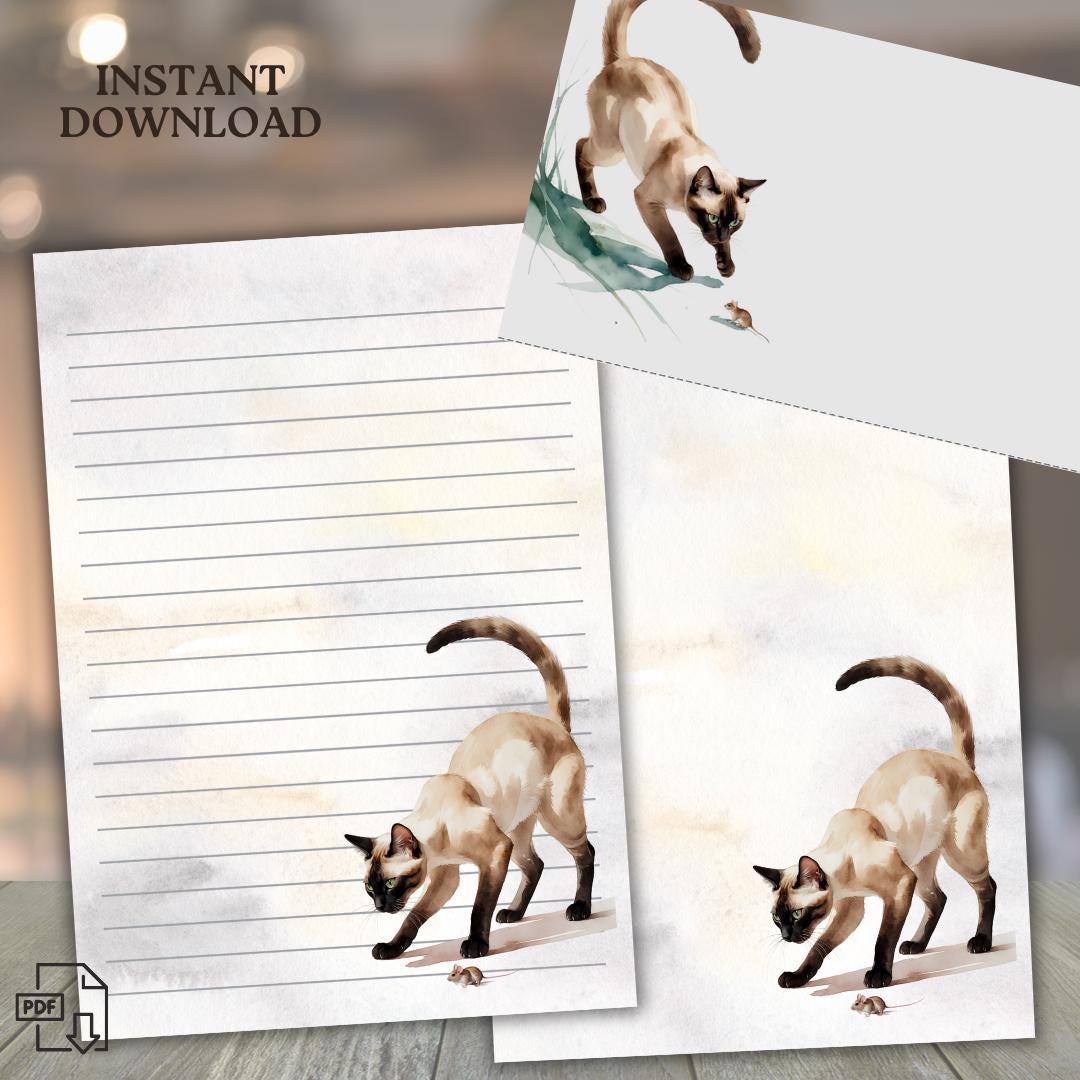Siamese Cat Stationery Set: Watercolor Letter Writing Paper (PDF ...