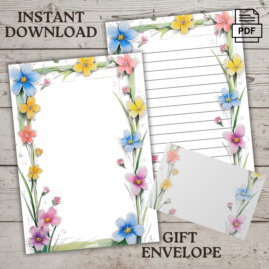 Spring Floral Stationery: Printable Letter & Envelope (digital Download ...