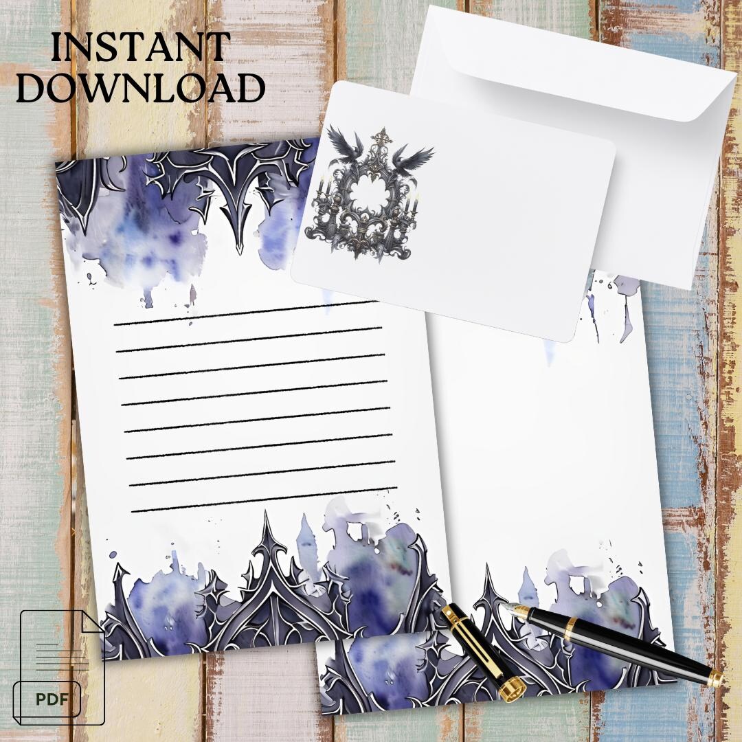 Gothic Stationery Set - Digital Download, Elegant PDF With Lined ...