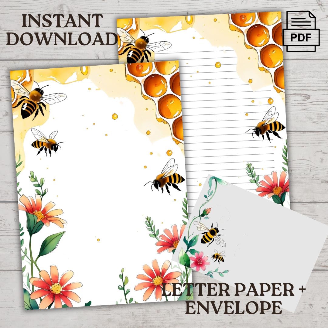 Honey Bee Stationery Set: Printable Letter & Envelope (PDF) - Etsy