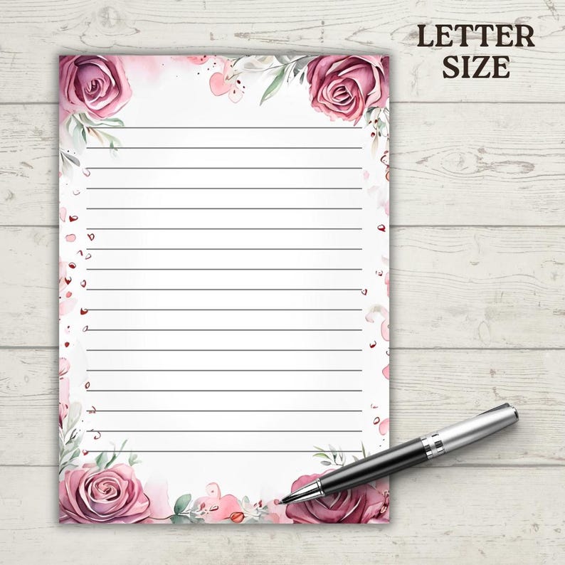Vintage Old Rose Rose Stationery Set, Instant Printable PDF for Letters ...