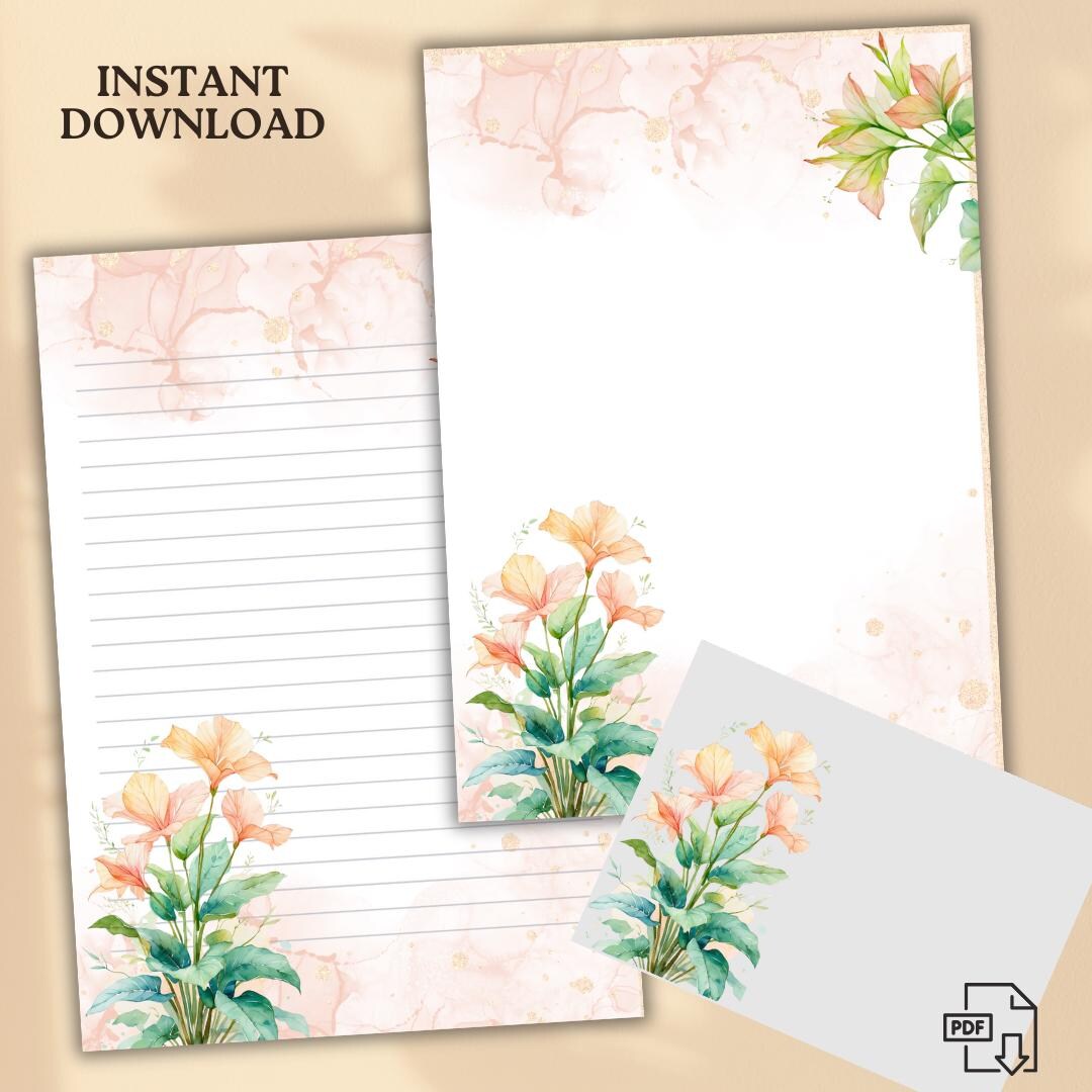 Floral Houseplant Letter Paper | Printable Stationery | Digital ...