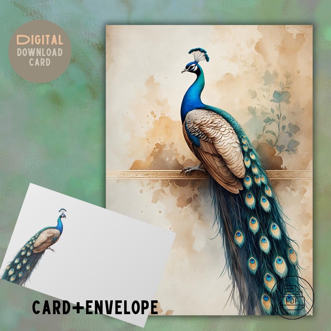 Vintage Pastel Peacock Greeting Card: Printable Design (PDF) - Etsy
