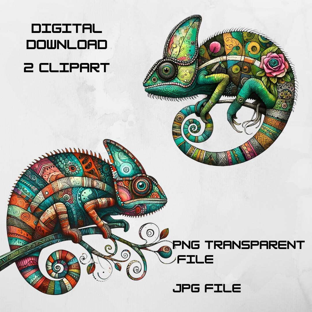 Chameleon Spotted and Colorful Clip Art - Intricate Design, PNG and JPG ...