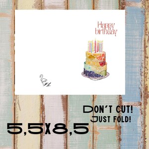 Colorful Cake Candles Printable Greeting Card, Available in 4x6, 5x7, 5 ...