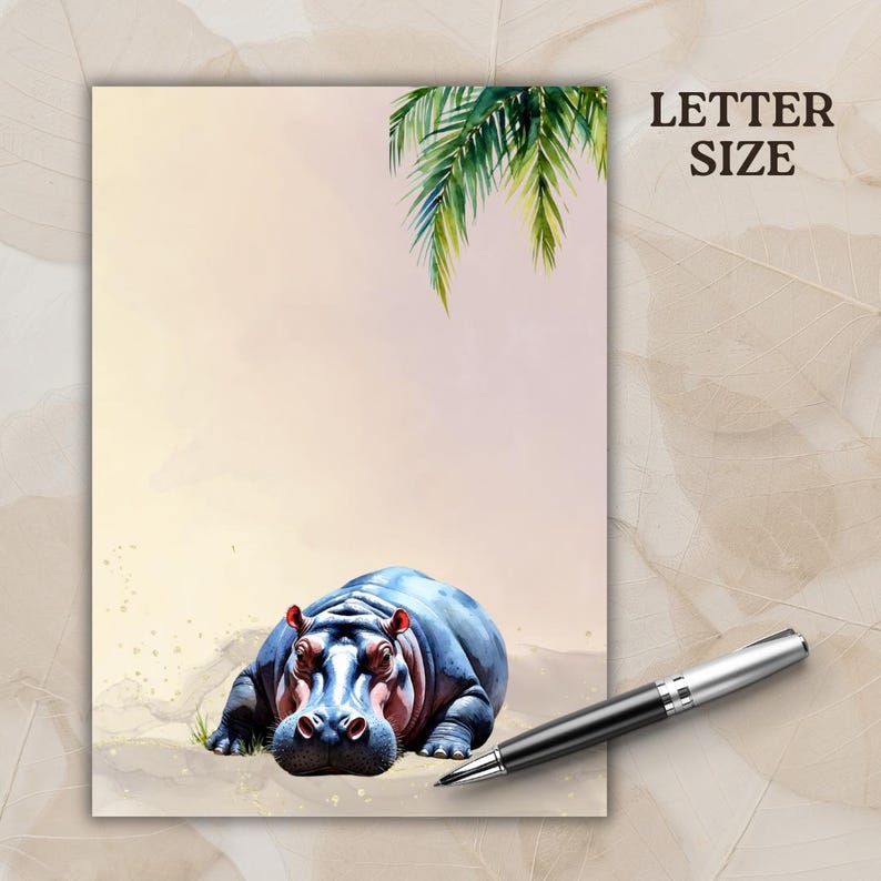 Printable Hippo Letter Paper & Envelope | Exotic Jungle Stationery ...