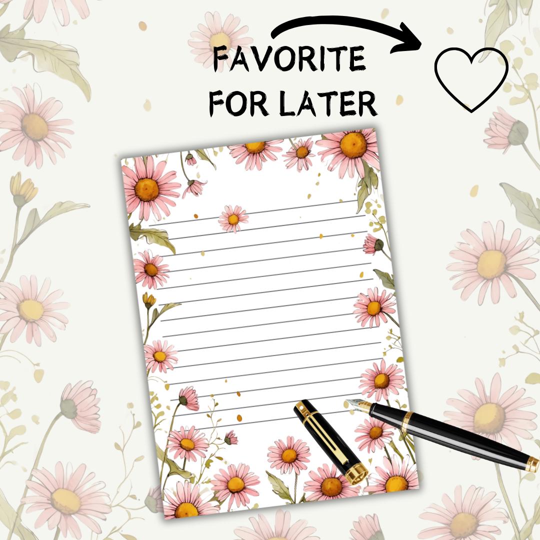 Pink Daisies, Flowers, Blossoms, Letter Stationery, Instant Download in ...