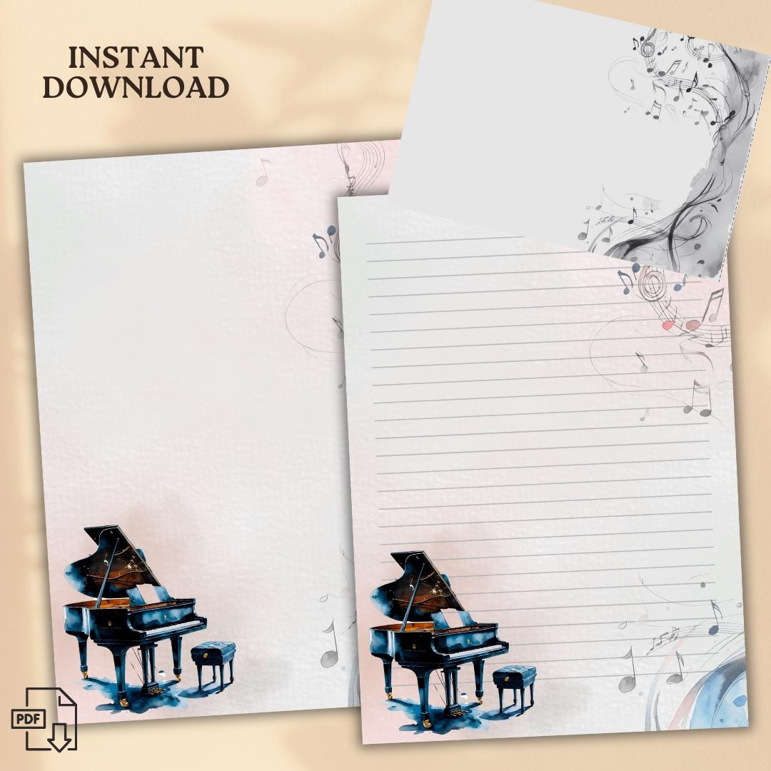 Watercolor Piano Stationery Set: Lined & Unlined Music Paper (digital ...
