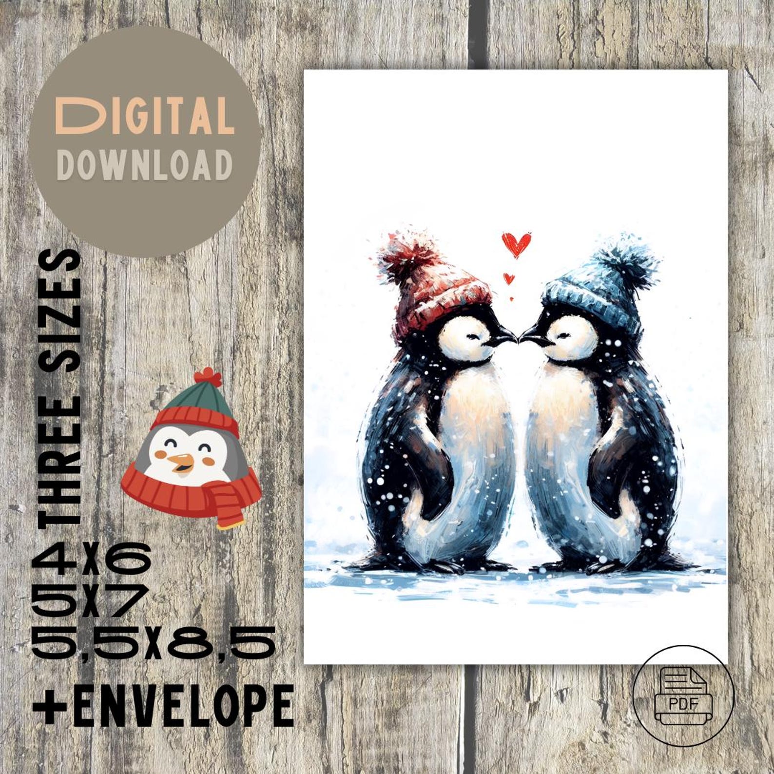 Adorable Penguin Love Card | Printable Valentine's Day Greeting | Sweet ...