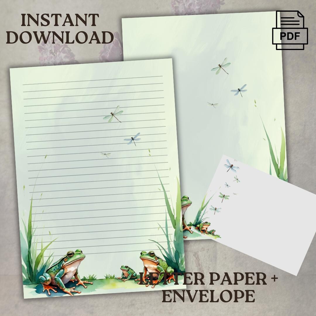 Frog Stationery Set: Watercolor Letter Paper & Envelope (digital ...