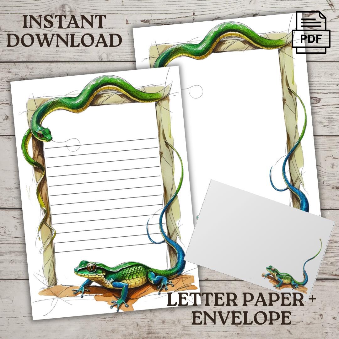 Lizard and Snake Letter Paper Set: Amphibian Stationery (digital ...
