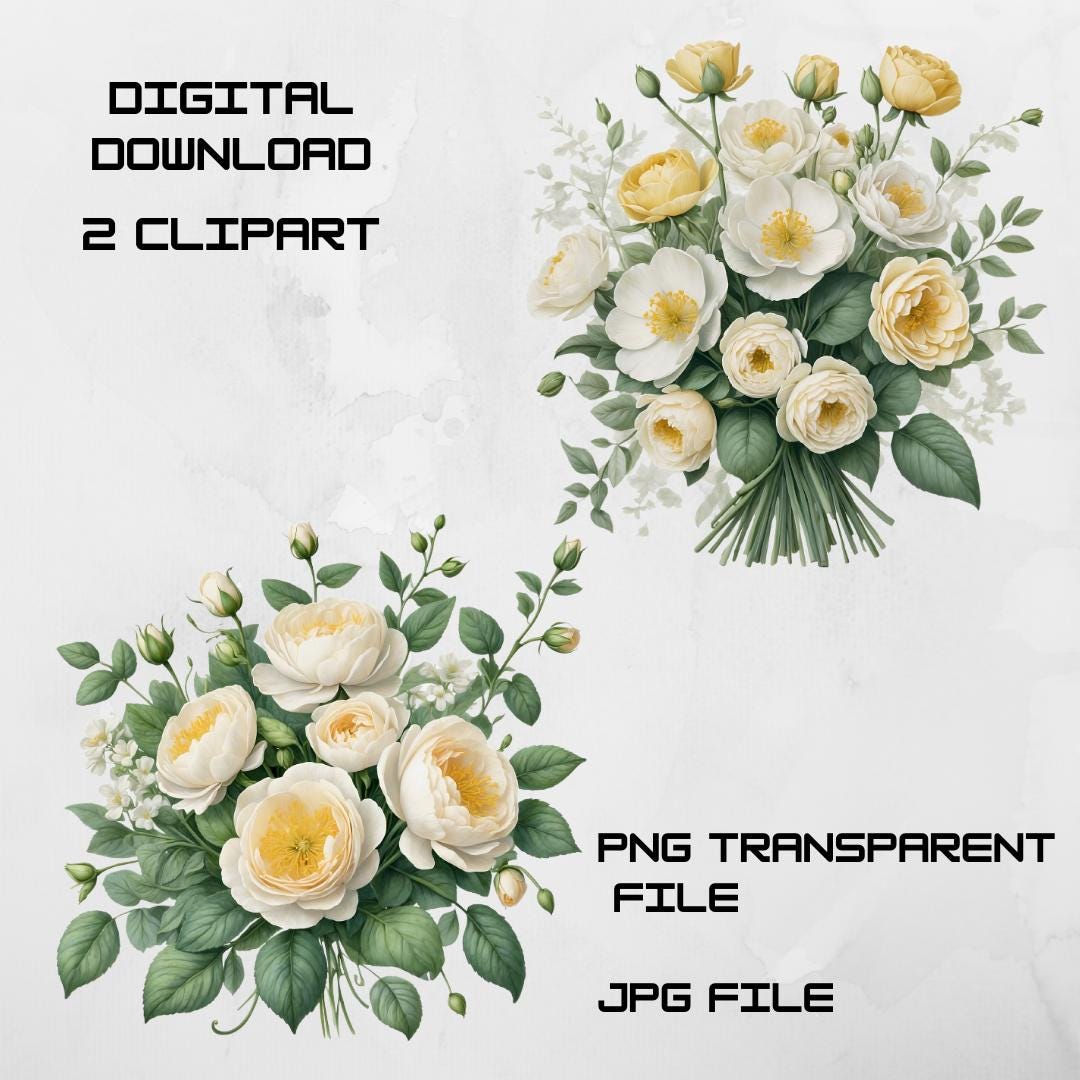White Bouquet Flowers 2 Clipart Set - PNG Transparent Files - Jpgs ...