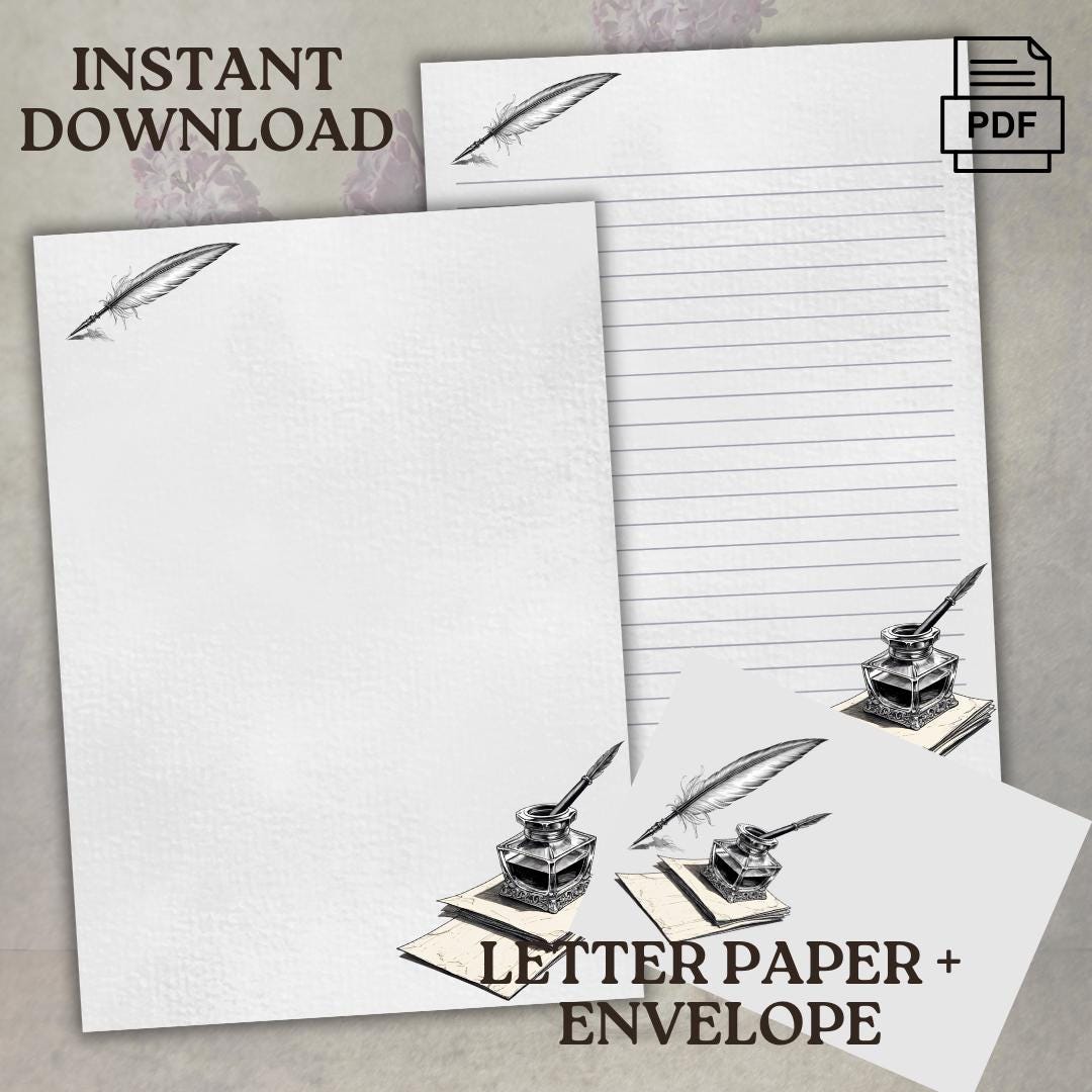Vintage Ink & Quill Letter Paper | Printable Stationery Set | US Letter ...