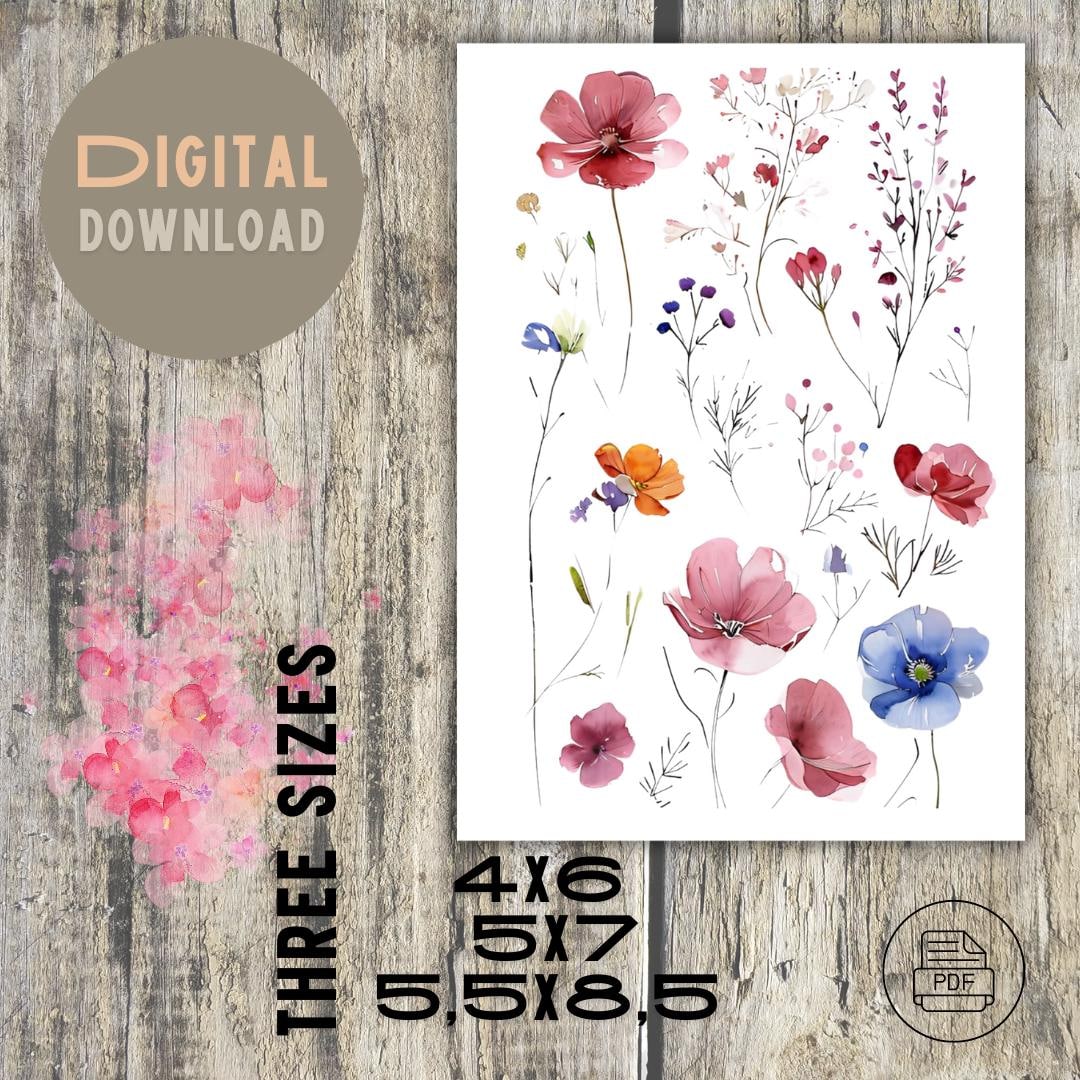Watercolor Flowers Thank You Card: Printable Floral Greeting (digital ...