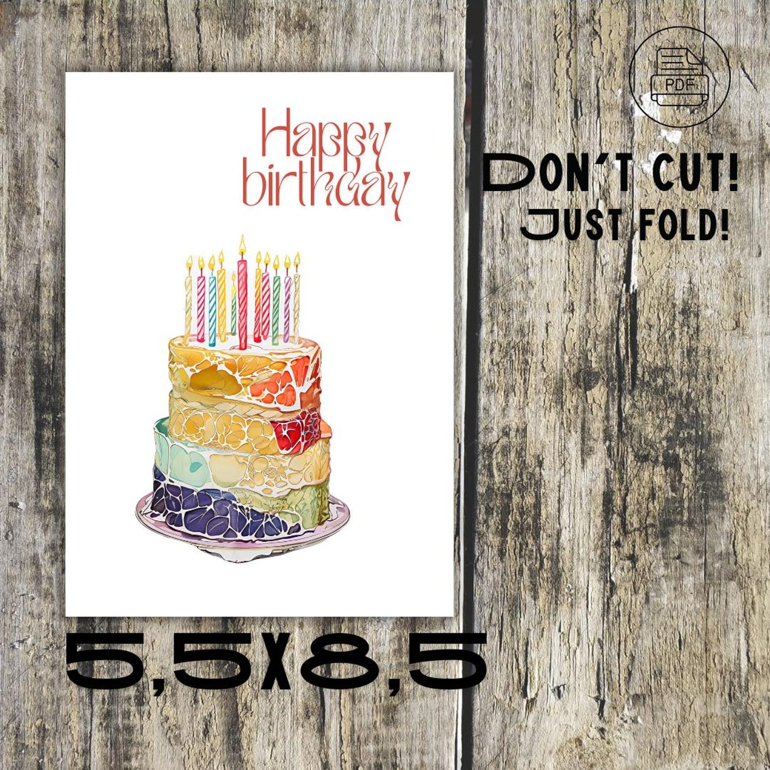 Colorful Cake Candles Printable Greeting Card, Available in 4x6, 5x7, 5 ...